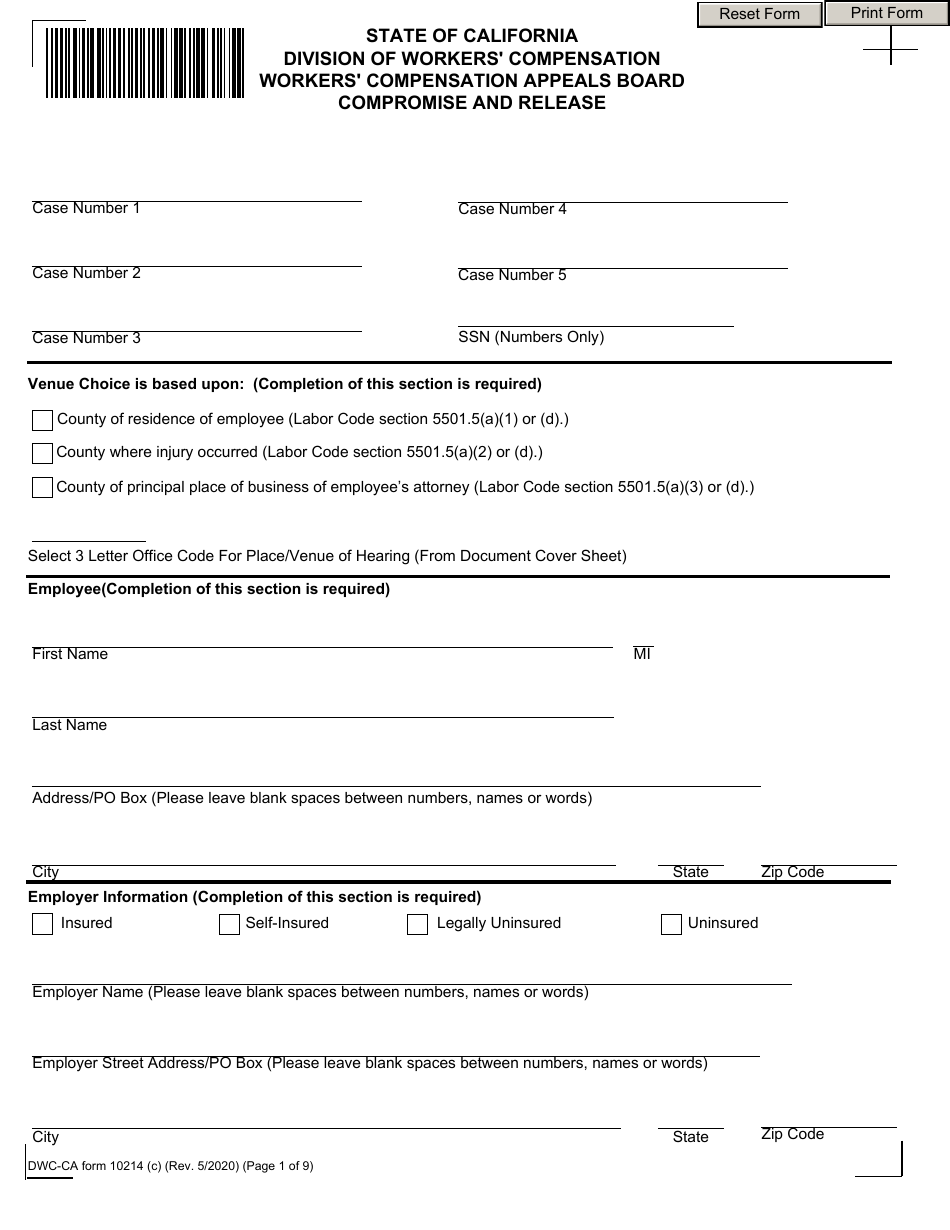 DWC-CA Form 10214(C) - Fill Out, Sign Online and Download Fillable PDF ...