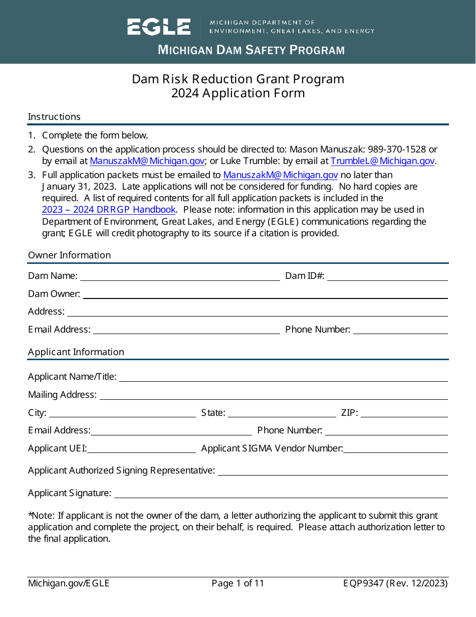 Form EQP9347 - 2024 - Fill Out, Sign Online and Download Fillable PDF, Michigan | Templateroller