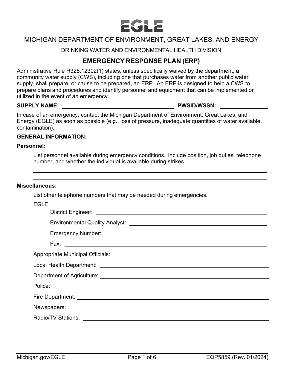 Form EQP5859 Download Fillable PDF or Fill Online Emergency Response ...