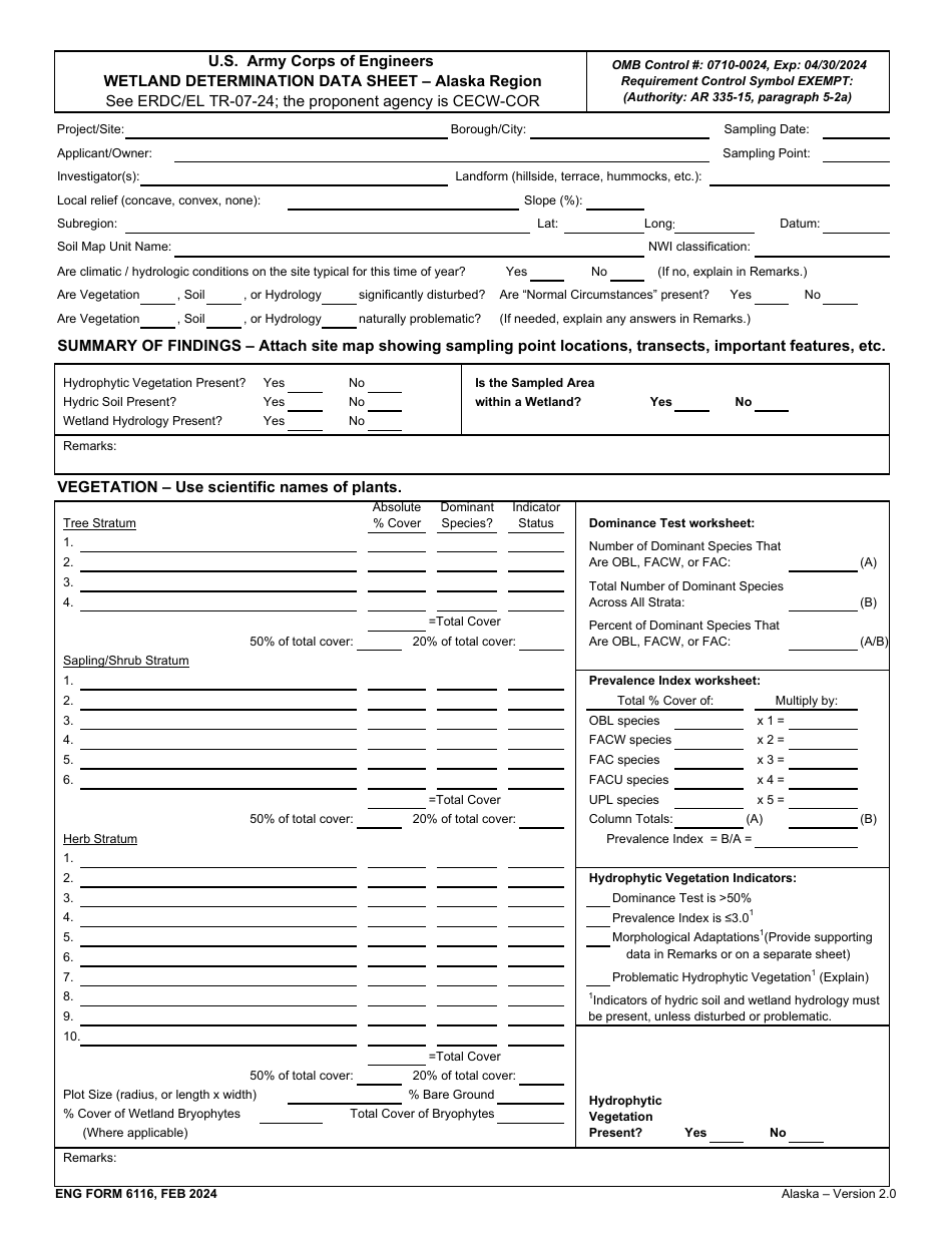 ENG Form 6116 Download Printable PDF or Fill Online Wetland ...