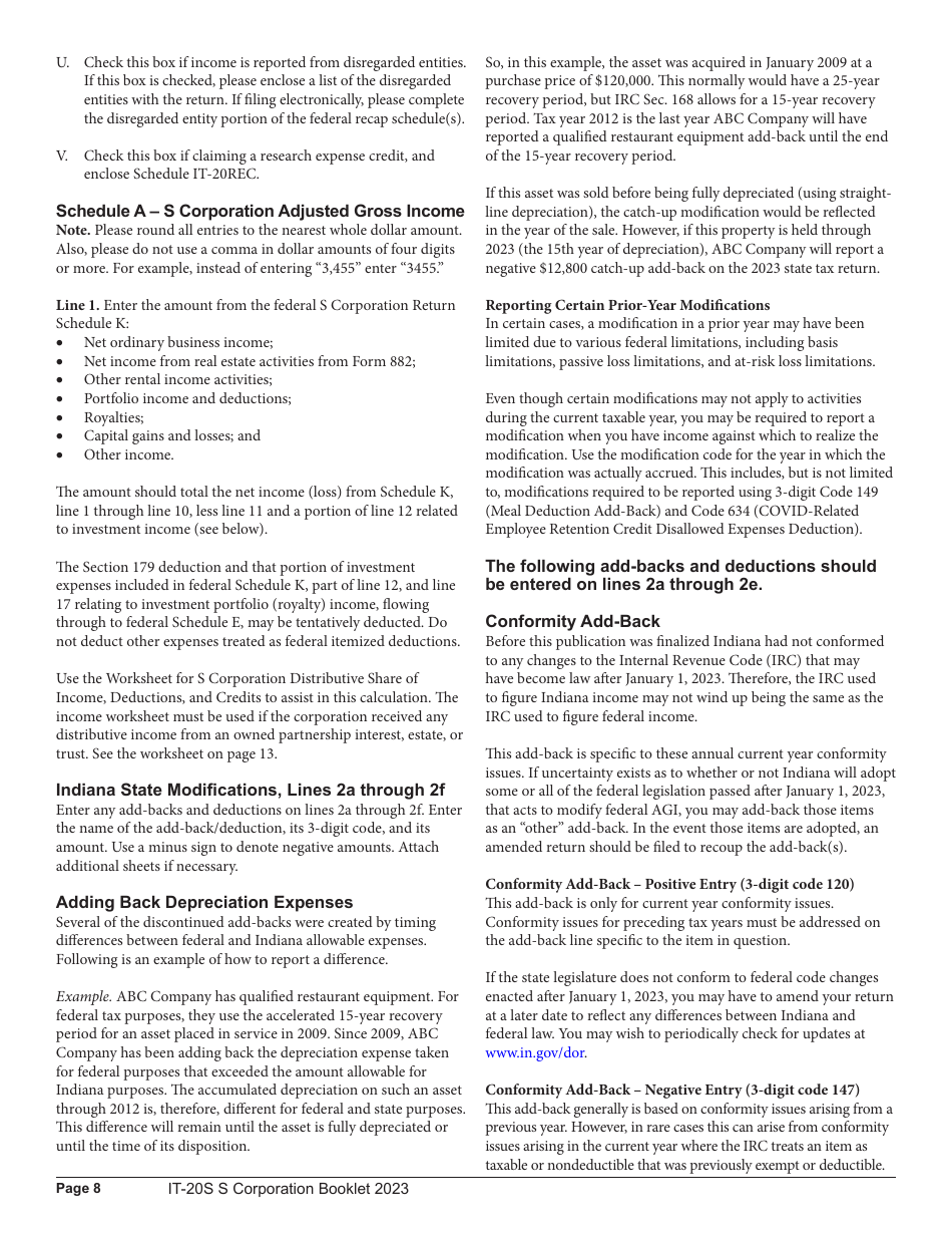 Download Instructions for Form IT-20S, State Form 10814 Indiana S ...