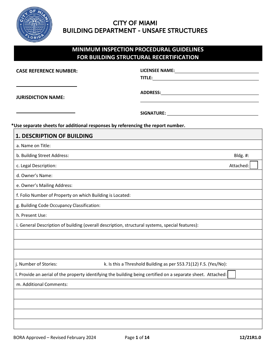 City of Miami, Florida Minimum Inspection Procedural Guidelines for ...