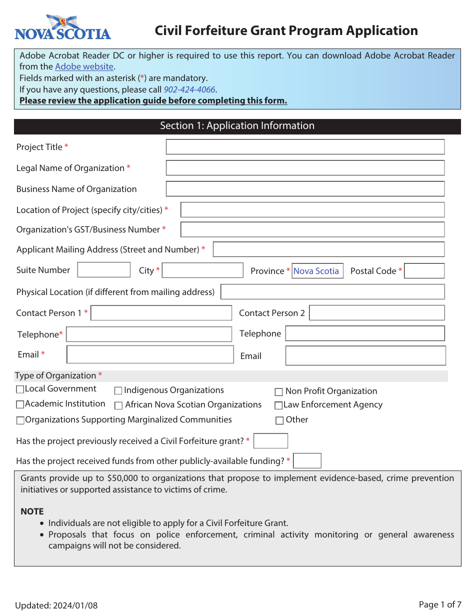 Nova Scotia Canada Civil Forfeiture Grant Program Application - Fill Out, Sign Online and ...