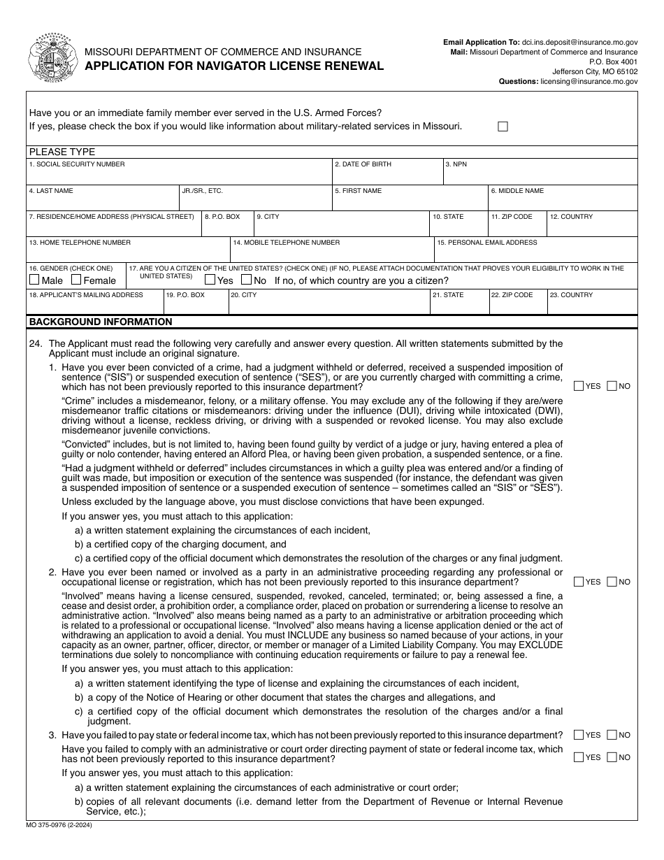 Form MO375-0976 Download Fillable PDF or Fill Online Application for ...