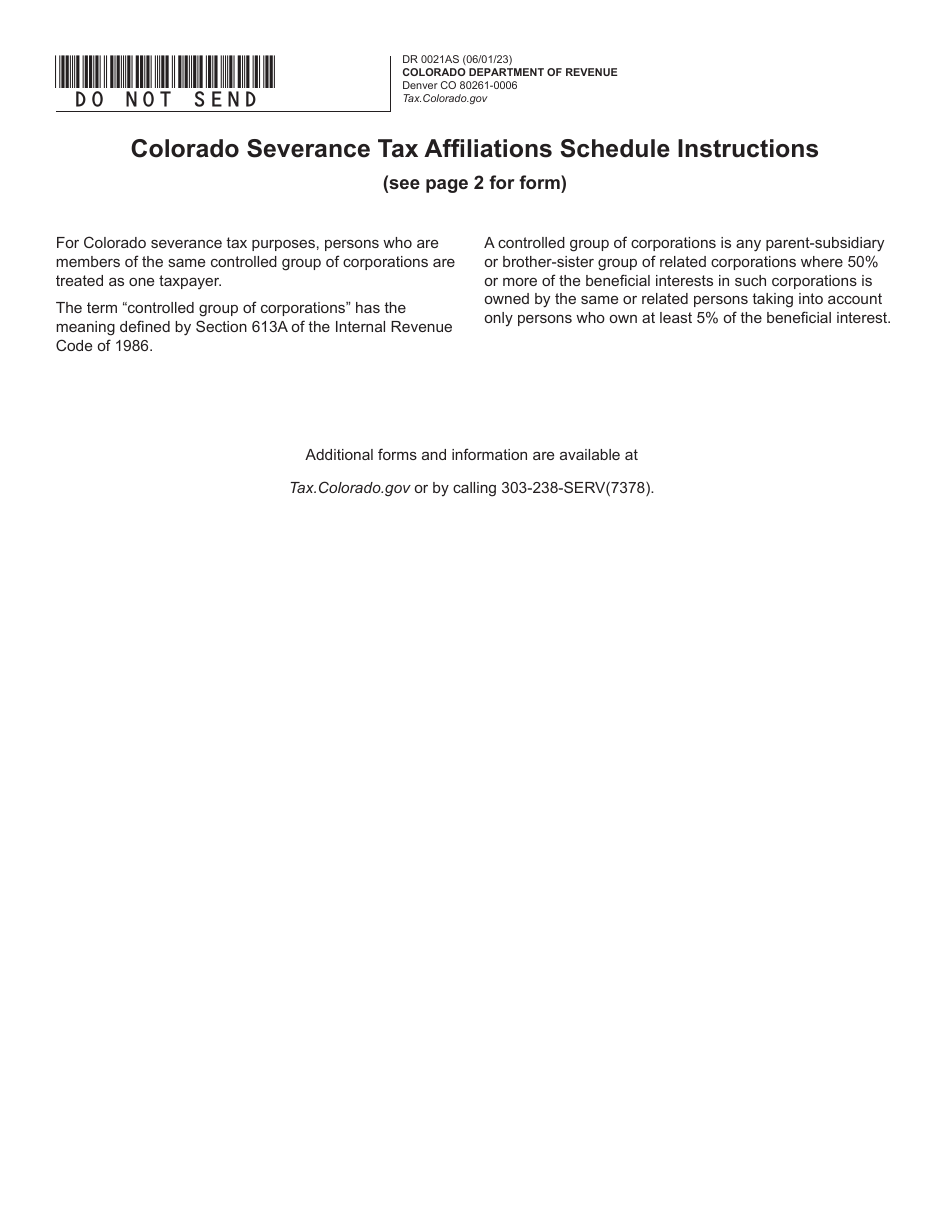 Form DR0021AS Download Fillable PDF or Fill Online Colorado Severance ...