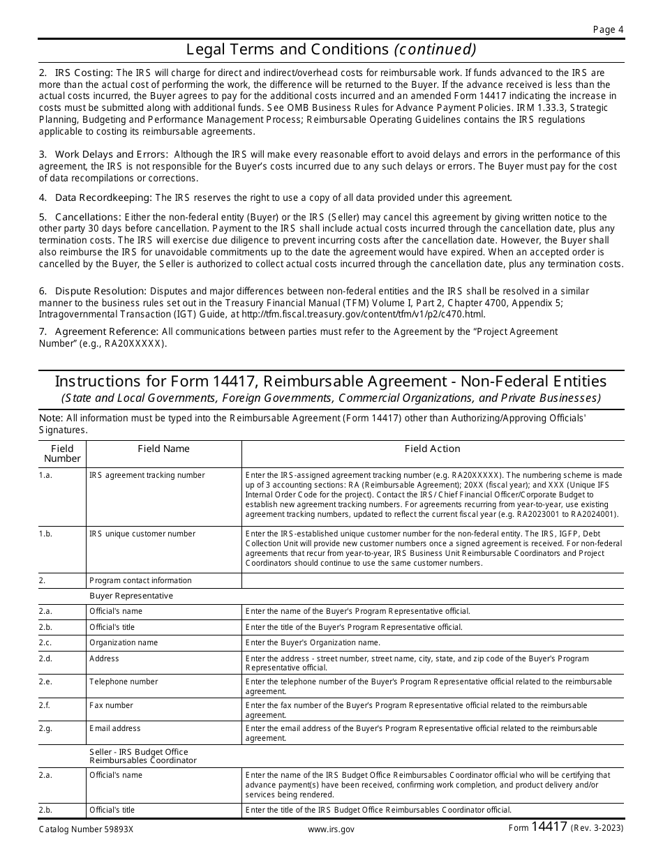 IRS Form 14417 Download Fillable PDF or Fill Online Reimbursable ... IRS Form 14417 Download Fillable PDF or Fill Online Reimbursable ...