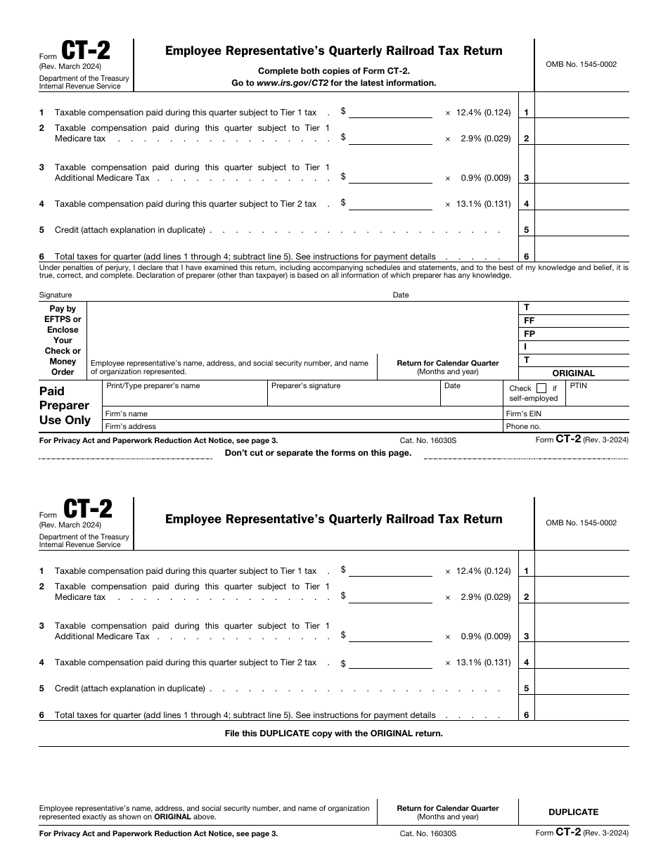 IRS Form CT-2 Download Fillable PDF or Fill Online Employee ...