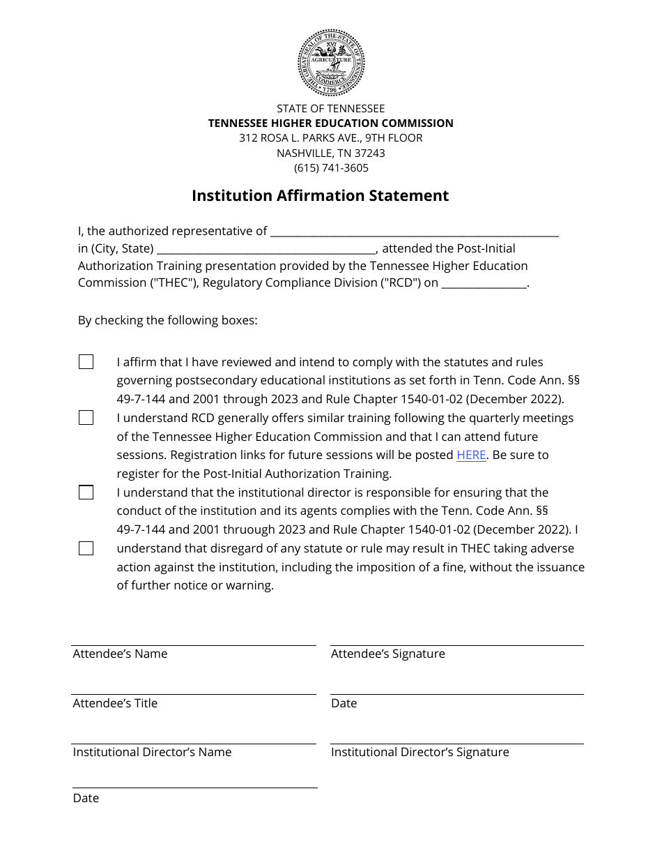 Tennessee Institution Affirmation Statement - Fill Out, Sign Online and ...
