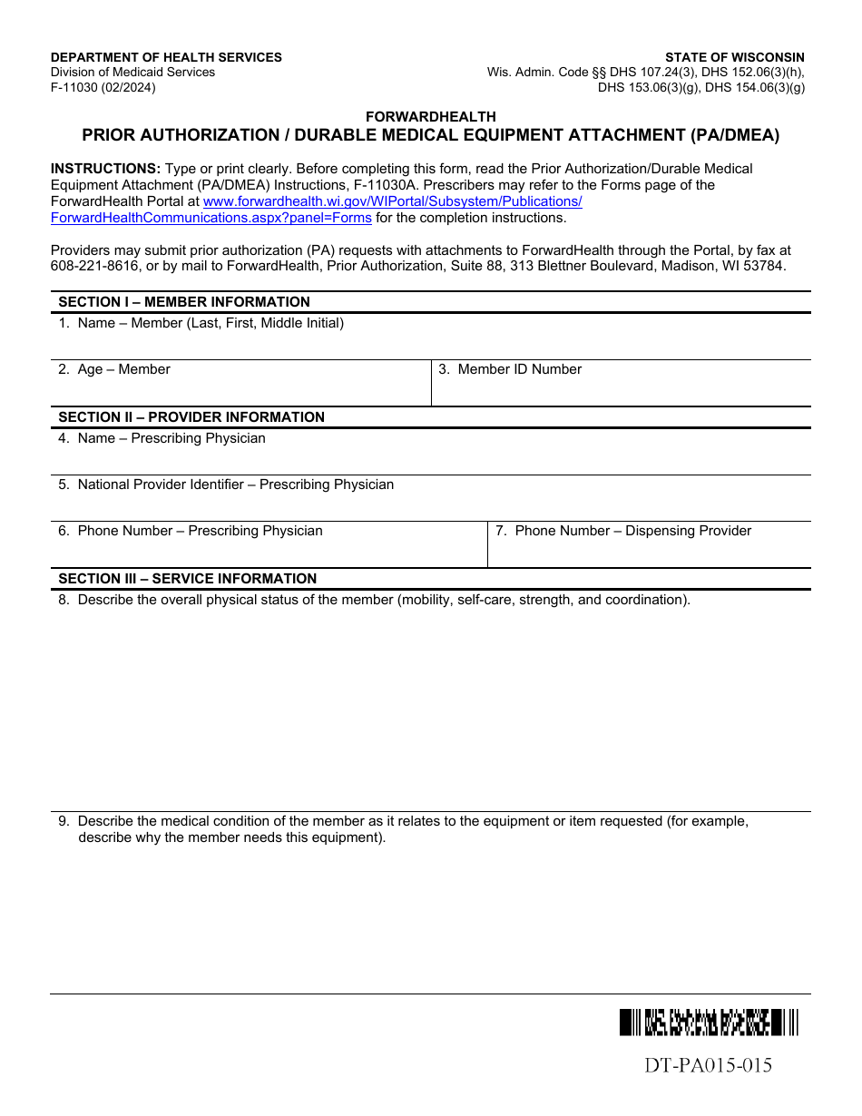 Form F-11030 Download Fillable PDF or Fill Online Prior Authorization ...