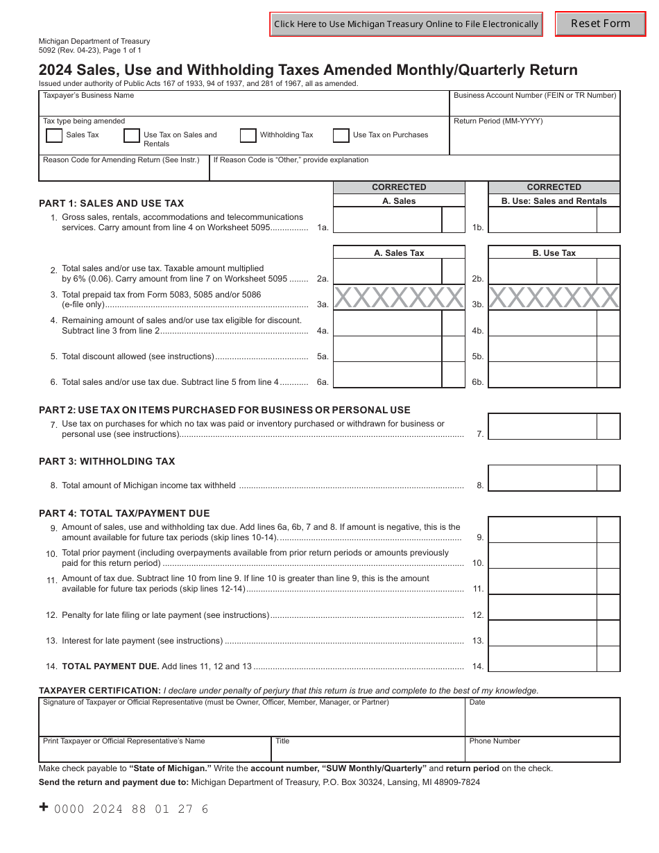 Form 5092 Download Fillable PDF or Fill Online Sales, Use and ...