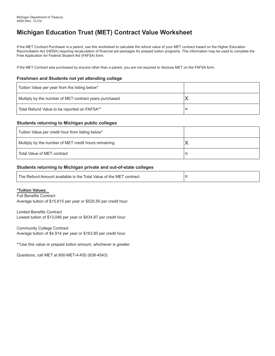 Form 4459 - Fill Out, Sign Online and Download Printable PDF, Michigan ...
