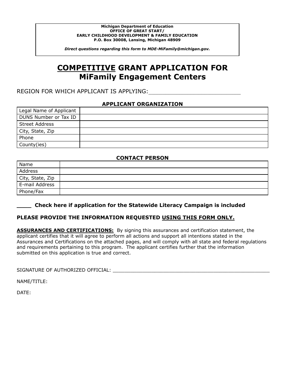 Michigan Competitive Grant Application for Mifamily Engagement Centers - Fill Out, Sign Online ...