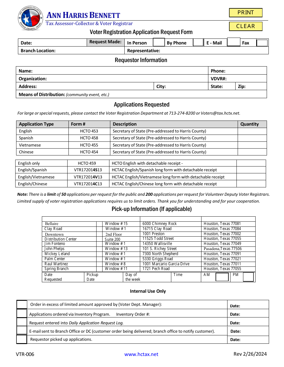 Form VTR-006 Download Fillable PDF or Fill Online Voter Registration ...