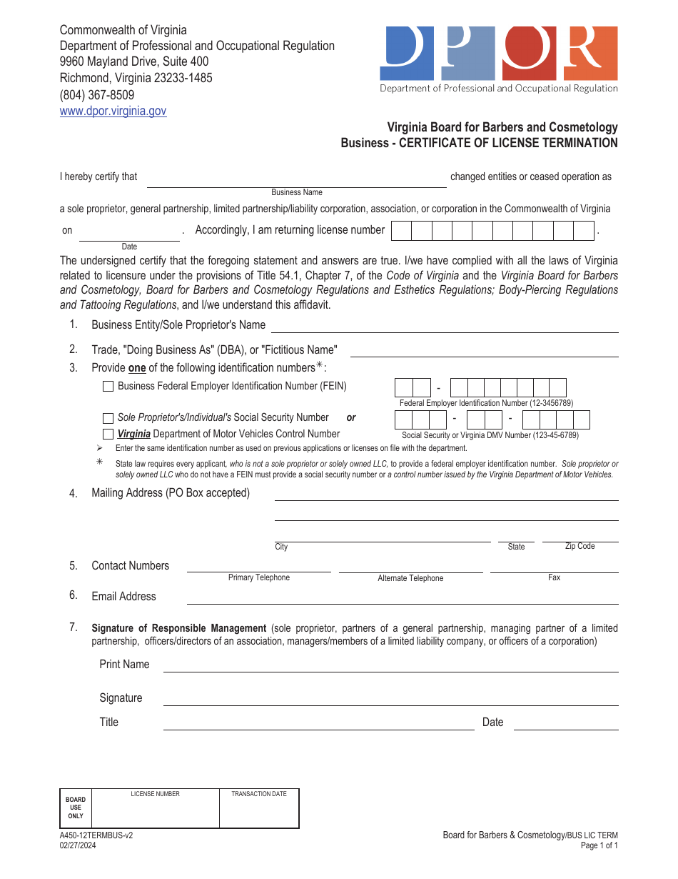 Form A450-12TERMBUS Download Fillable PDF or Fill Online Business ...