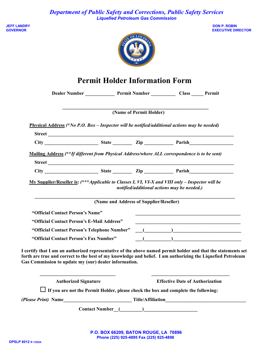 Form DPSLP8012 Download Printable PDF or Fill Online Permit Holder ...