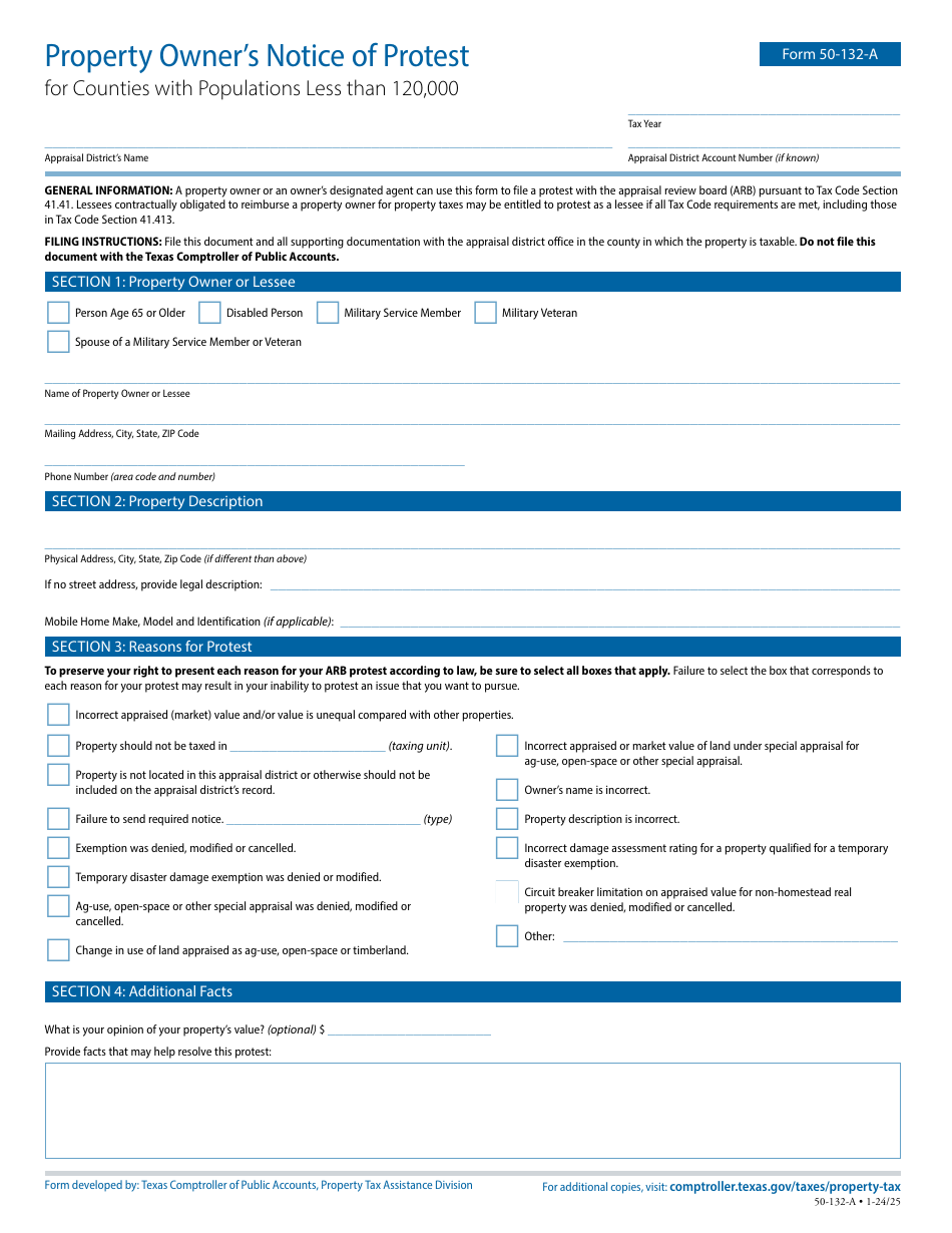 Form 50-132-A Download Fillable PDF or Fill Online Property Owner's ...