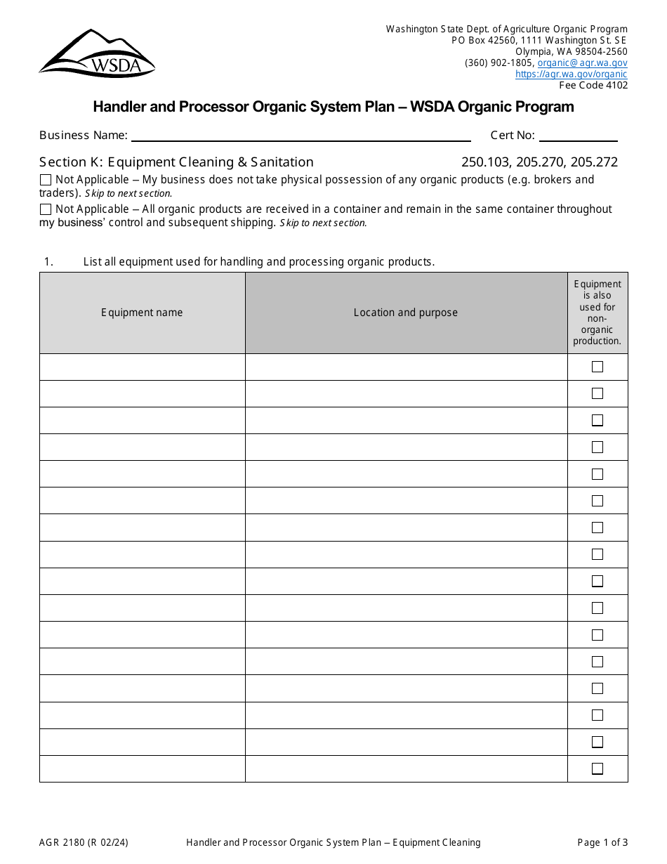 Form AGR2180 Section K Download Printable PDF or Fill Online Equipment ...