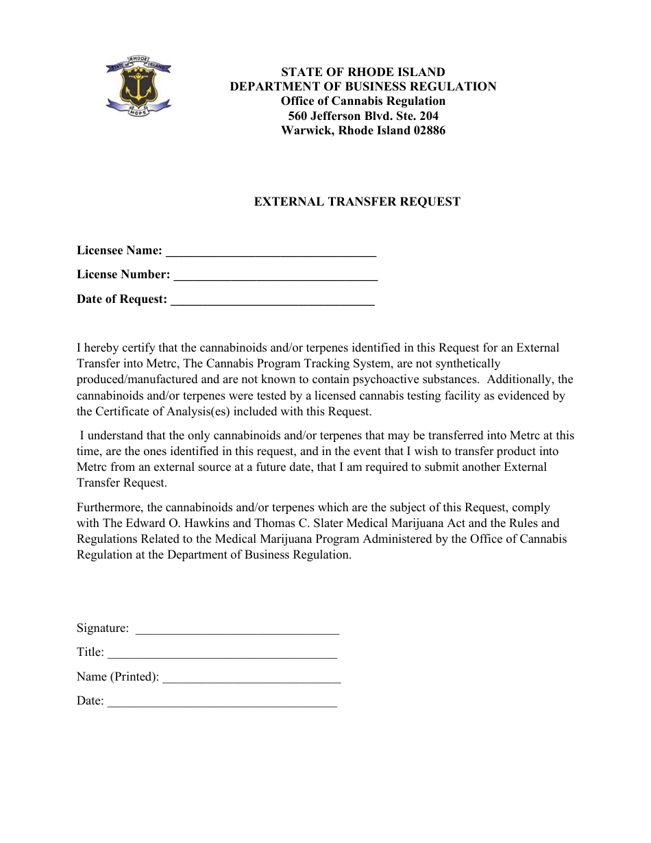 Rhode Island External Transfer Request - Fill Out, Sign Online and ...