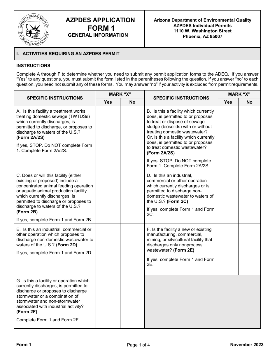 AZPDES Form 1 - Fill Out, Sign Online and Download Fillable PDF ...