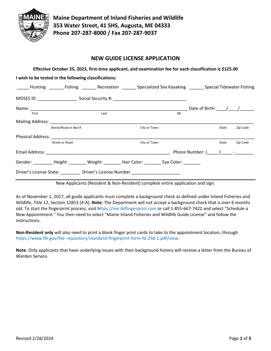 Maine New Guide License Application Download Fillable PDF | Templateroller