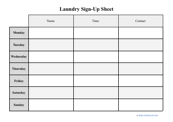 Laundry Sign-Up Sheet Download Printable PDF | Templateroller