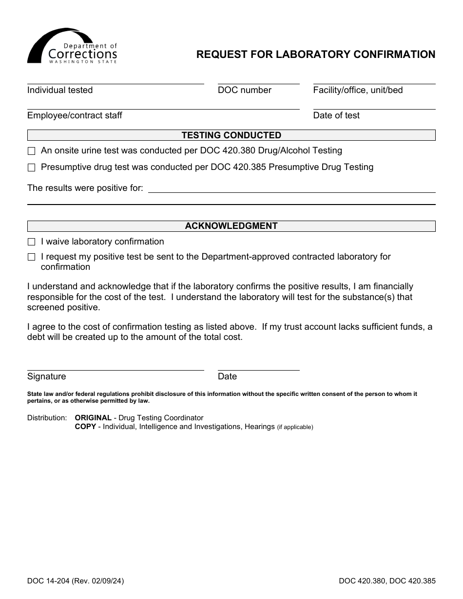 Form DOC14-204 Download Printable PDF or Fill Online Request for ...