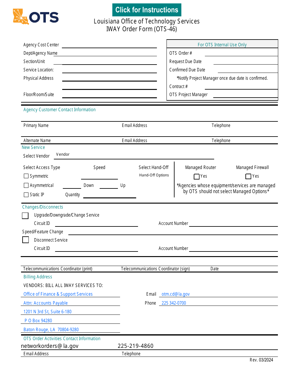 Form OTS-46 - Fill Out, Sign Online and Download Fillable PDF, Louisiana | Templateroller