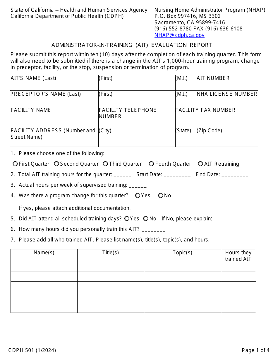 Form CDPH501 Download Fillable PDF or Fill Online Administrator-In ...