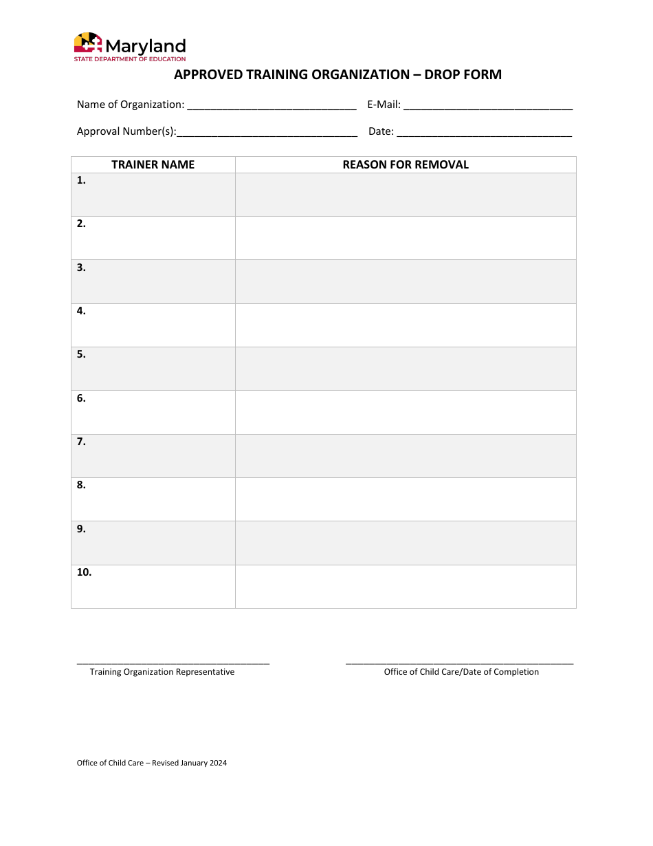 Maryland Approved Training Organization - Drop Form Download Fillable ...
