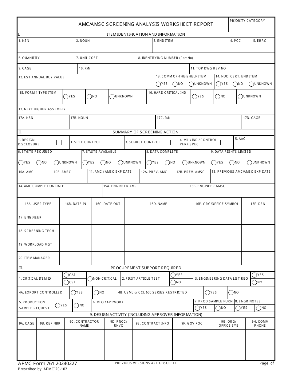 AFMC Form 761 Download Fillable PDF or Fill Online AMC/Amsc Screening ...