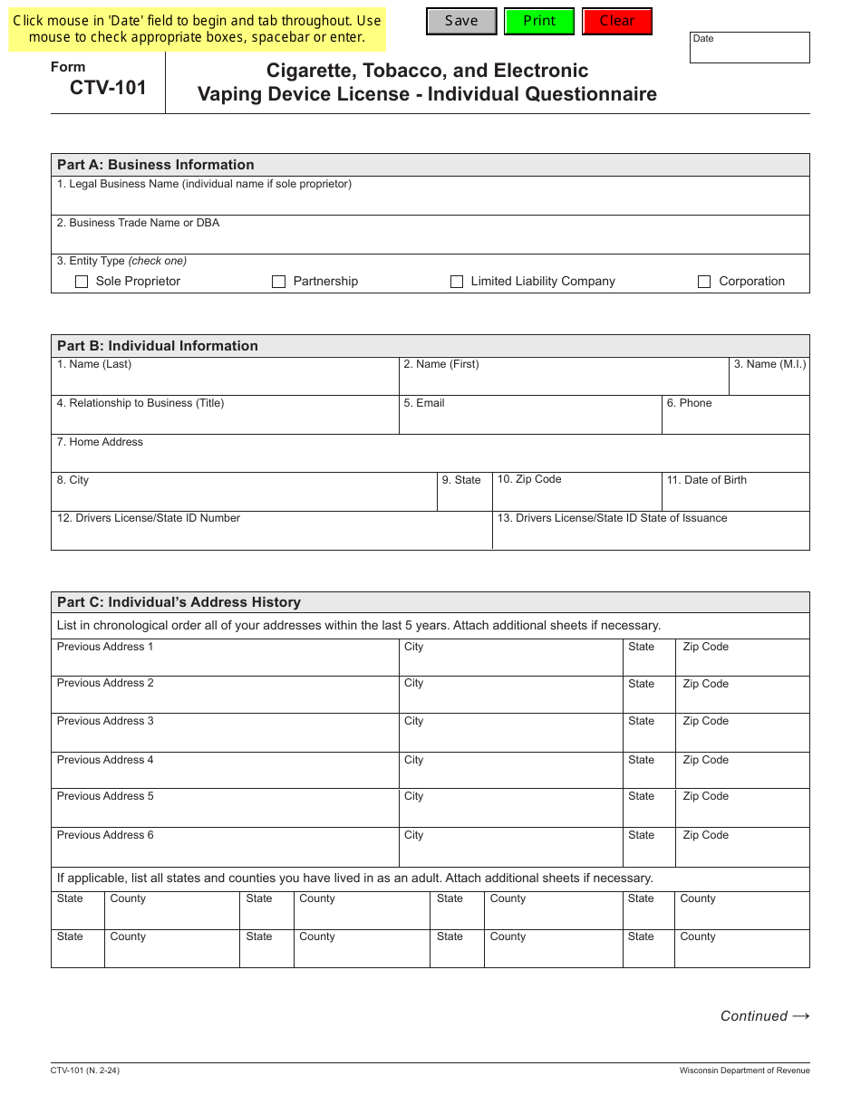 Form CTV-101 - Fill Out, Sign Online and Download Fillable PDF ...