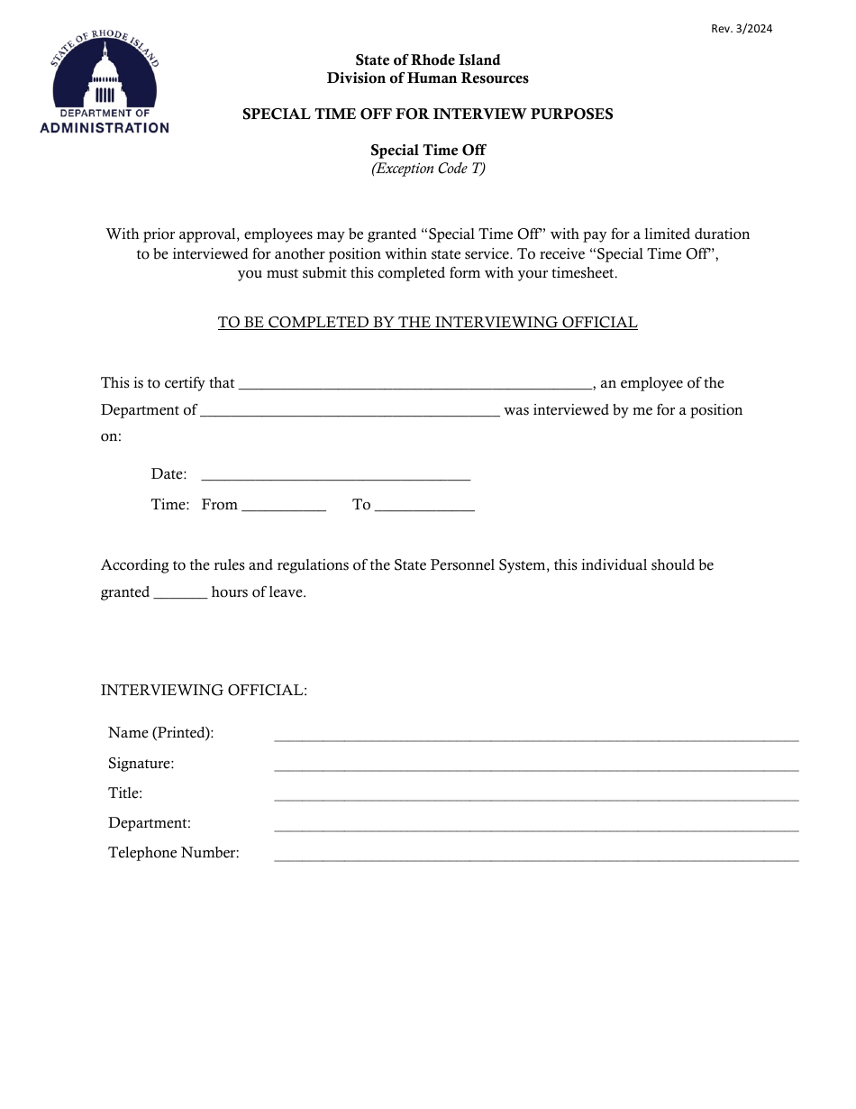 Rhode Island Special Time off for Interview Purposes Download Fillable ...