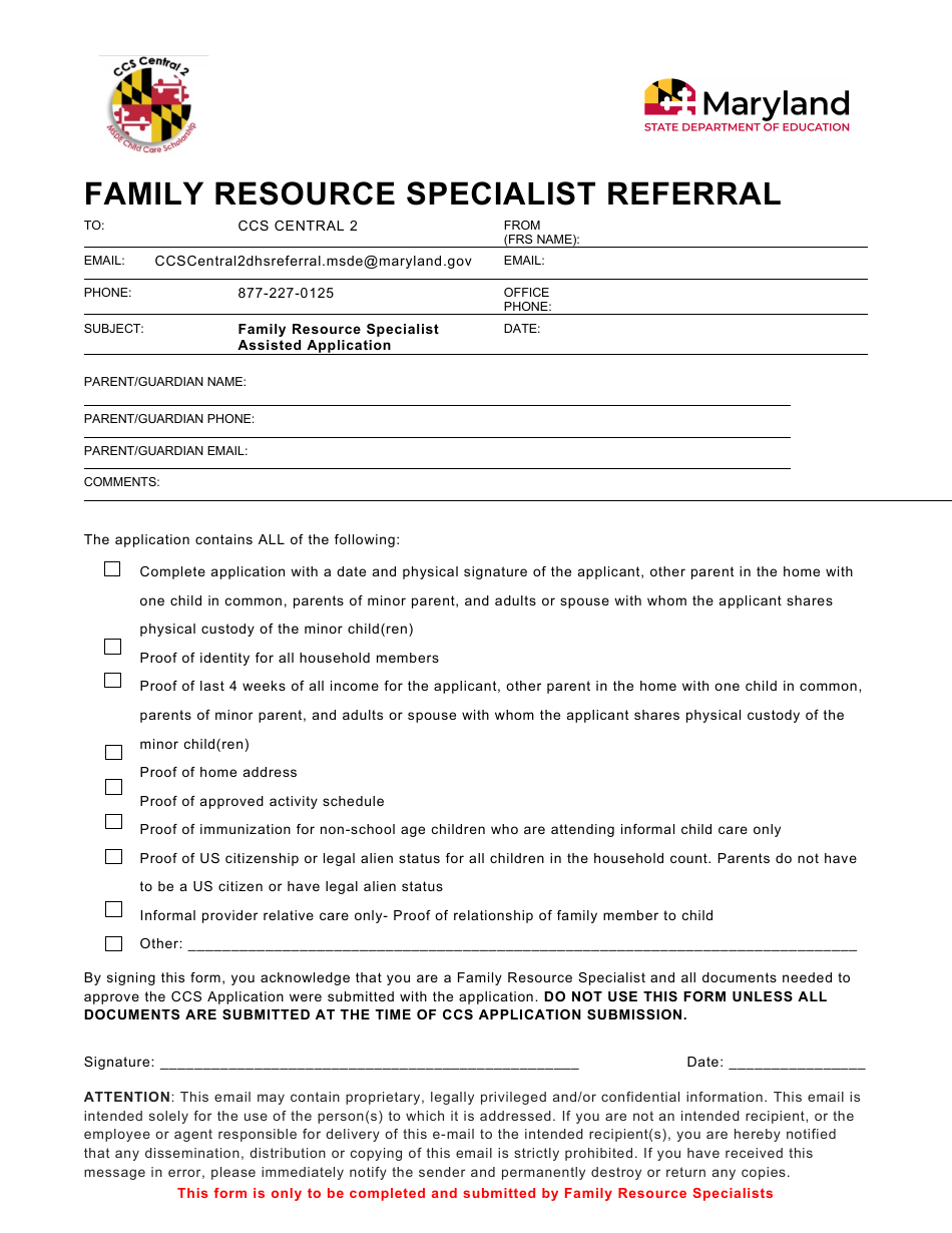 Maryland Family Resource Specialist Referral - Fill Out, Sign Online ... Maryland Family Resource Specialist Referral - Fill Out, Sign Online ...