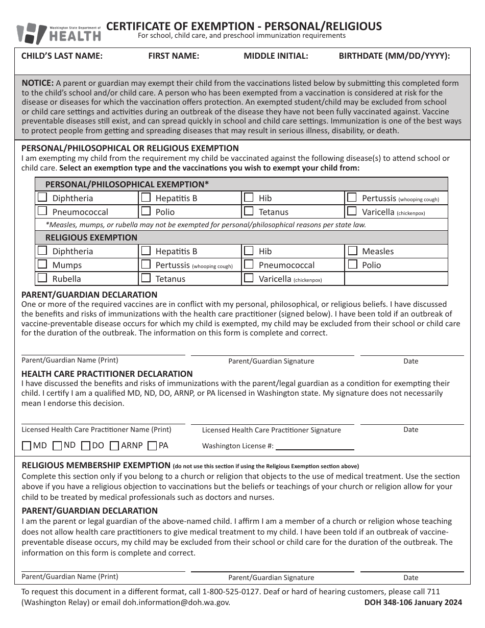 Form DOH348-106 - Fill Out, Sign Online and Download Printable PDF ...