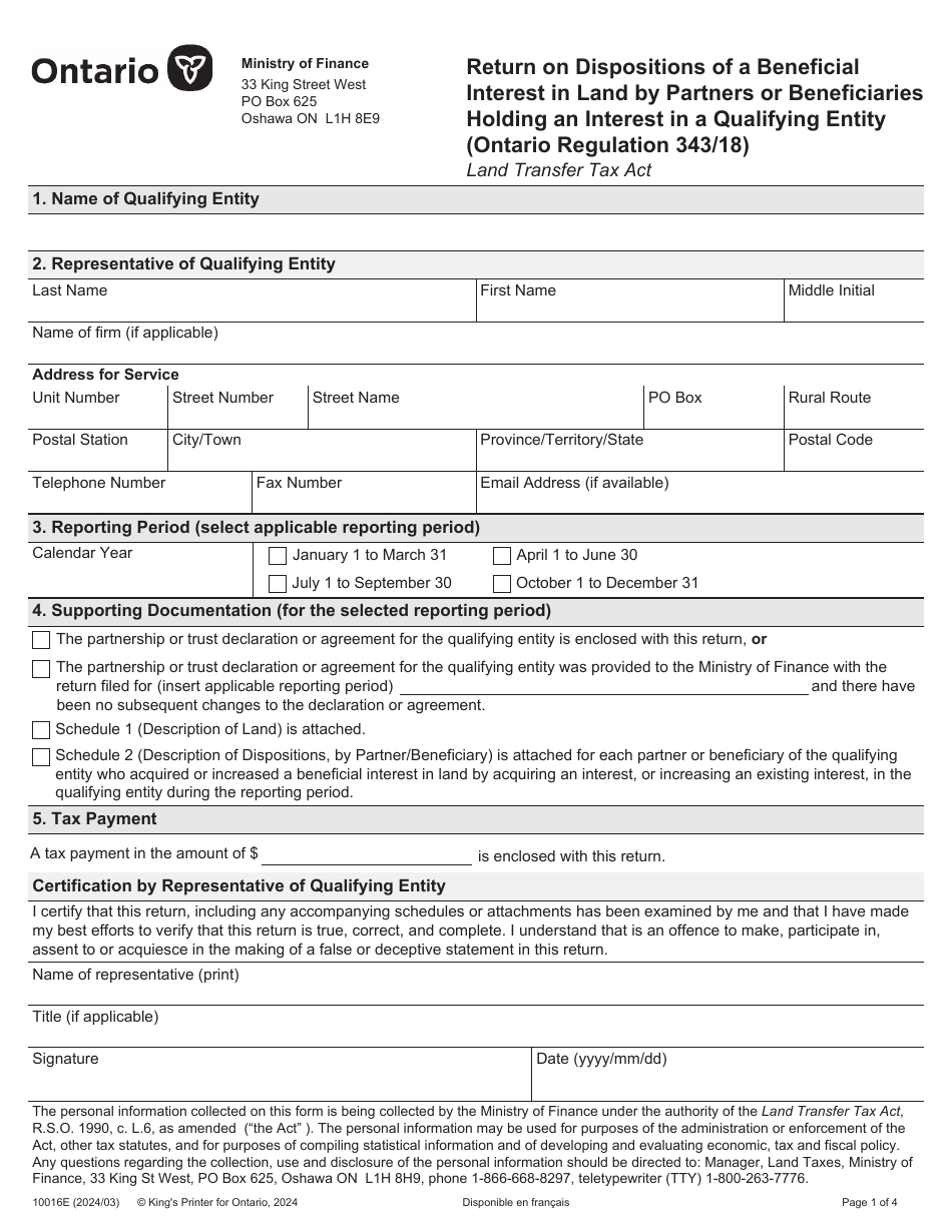 Form 10016E Download Fillable PDF or Fill Online Return on Dispositions ...