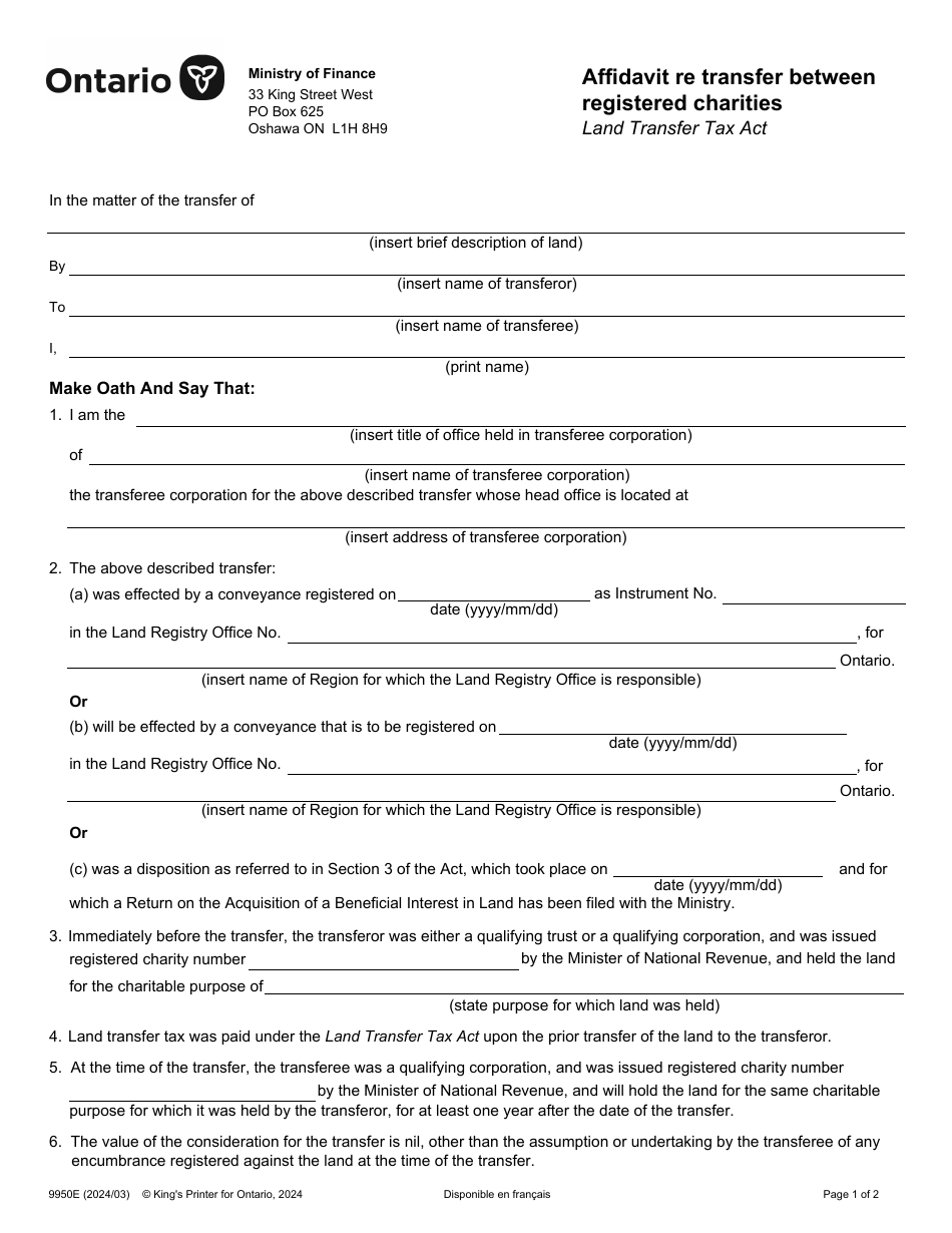 Form 9950E Download Fillable PDF or Fill Online Affidavit Re Transfer ...