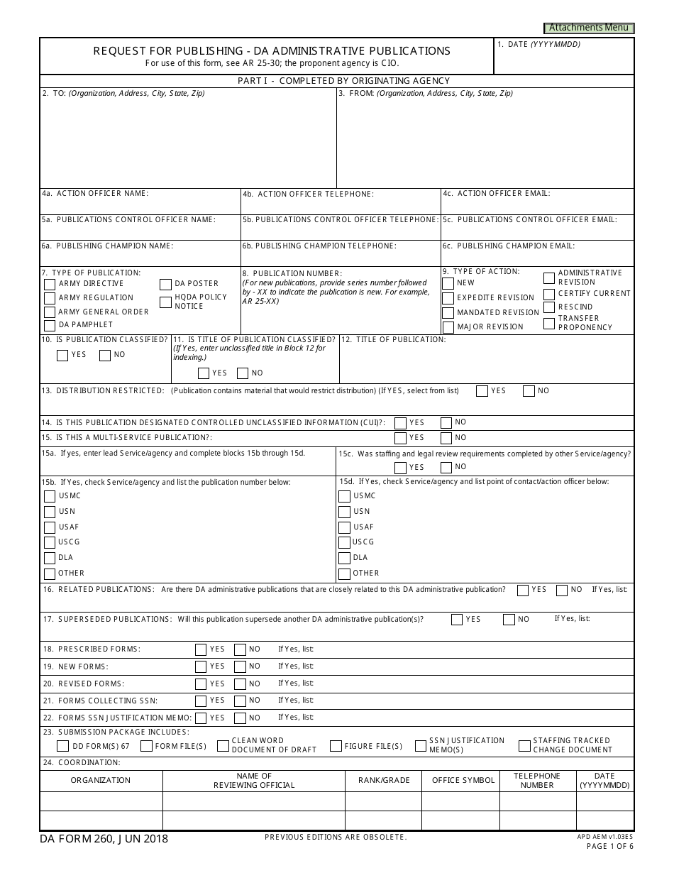 DA Form 260 - Fill Out, Sign Online and Download Fillable PDF ...