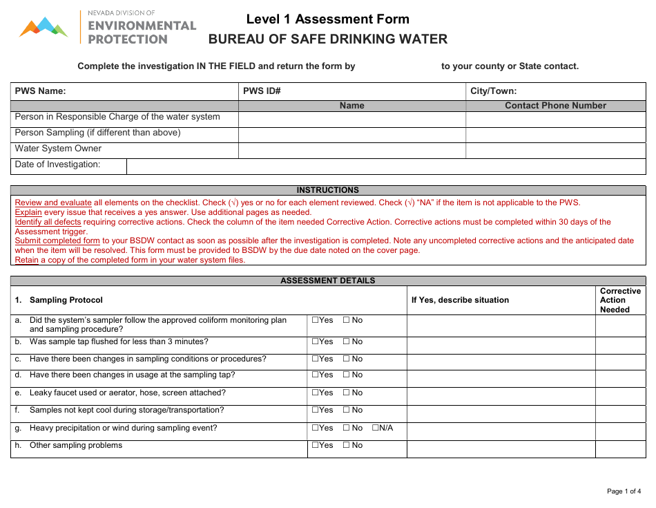 Nevada Level 1 Assessment Form - Fill Out, Sign Online and Download PDF ...