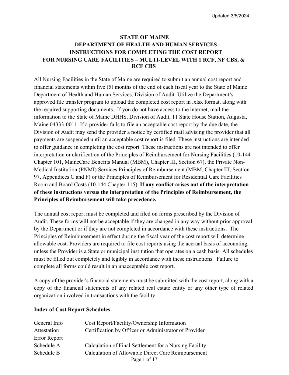 Download Instructions for Mainecare Cost Report for Multilevel Nursing ...