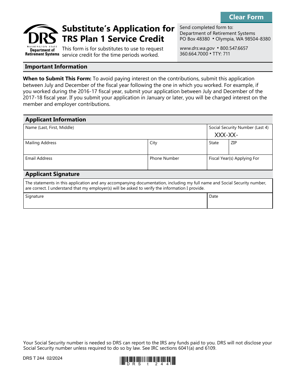 Form DRS T244 Download Fillable PDF or Fill Online Substitute's ...