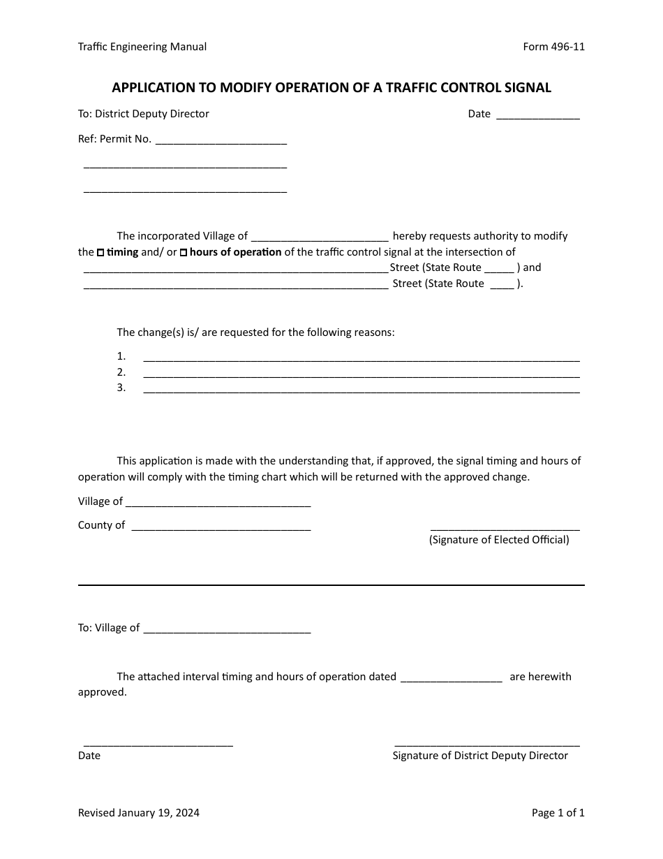 Form 496-11 Download Fillable PDF or Fill Online Application to Modify Operation of a Traffic ...