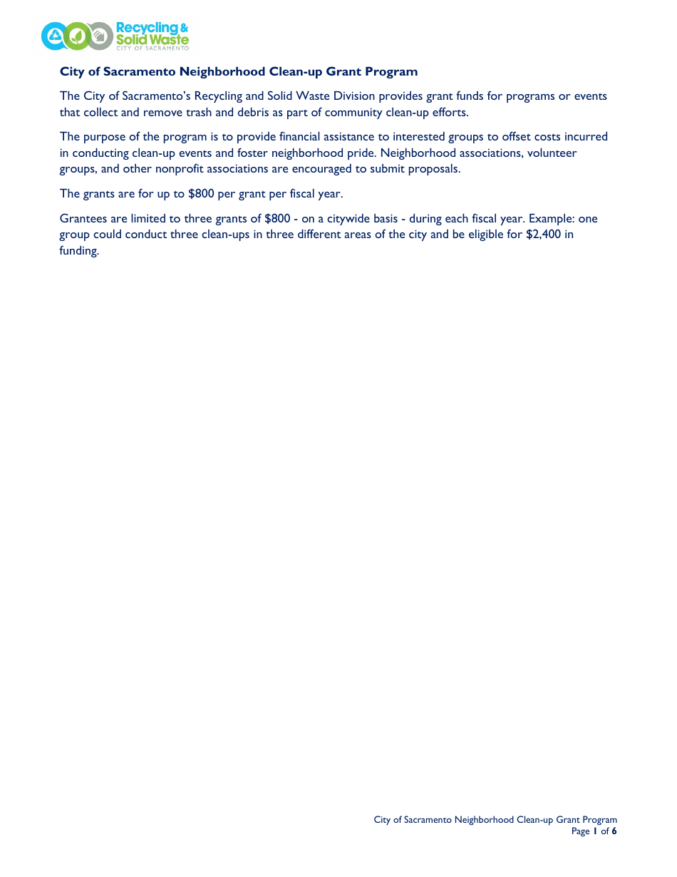 City of Sacramento, California Neighborhood Clean-Up Grant Program ...