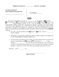 Alabama Order Transferring Case to Juvenile Court - 26-10e-3(C) - Fill ...