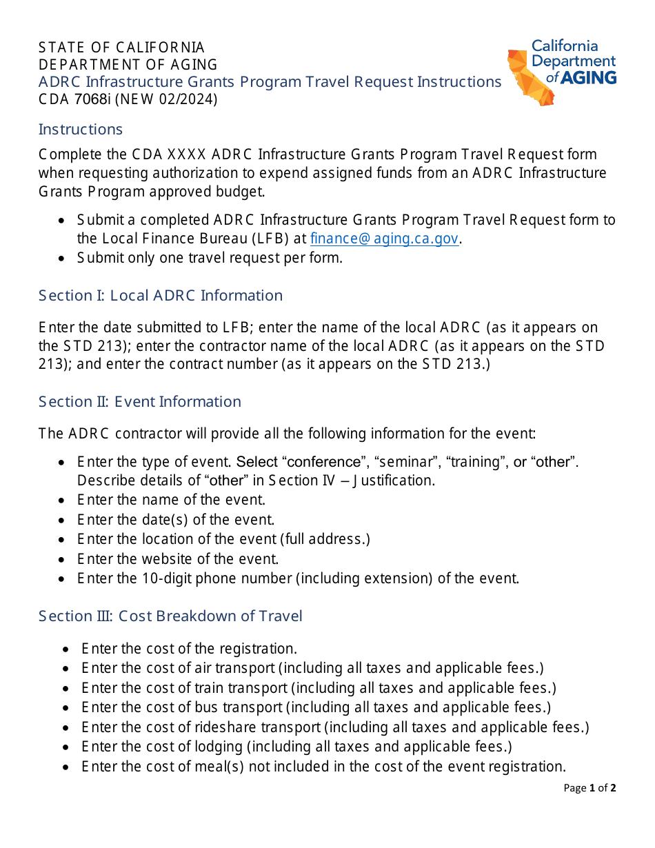 Download Instructions for Form CDA7068 Travel Request - Adrc ...