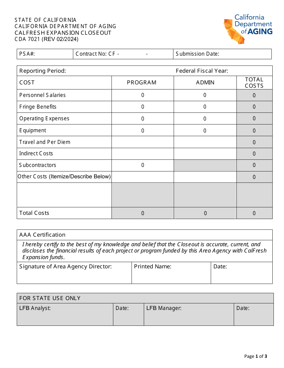 Form CDA7021 Download Fillable PDF or Fill Online CalFresh Expansion ...