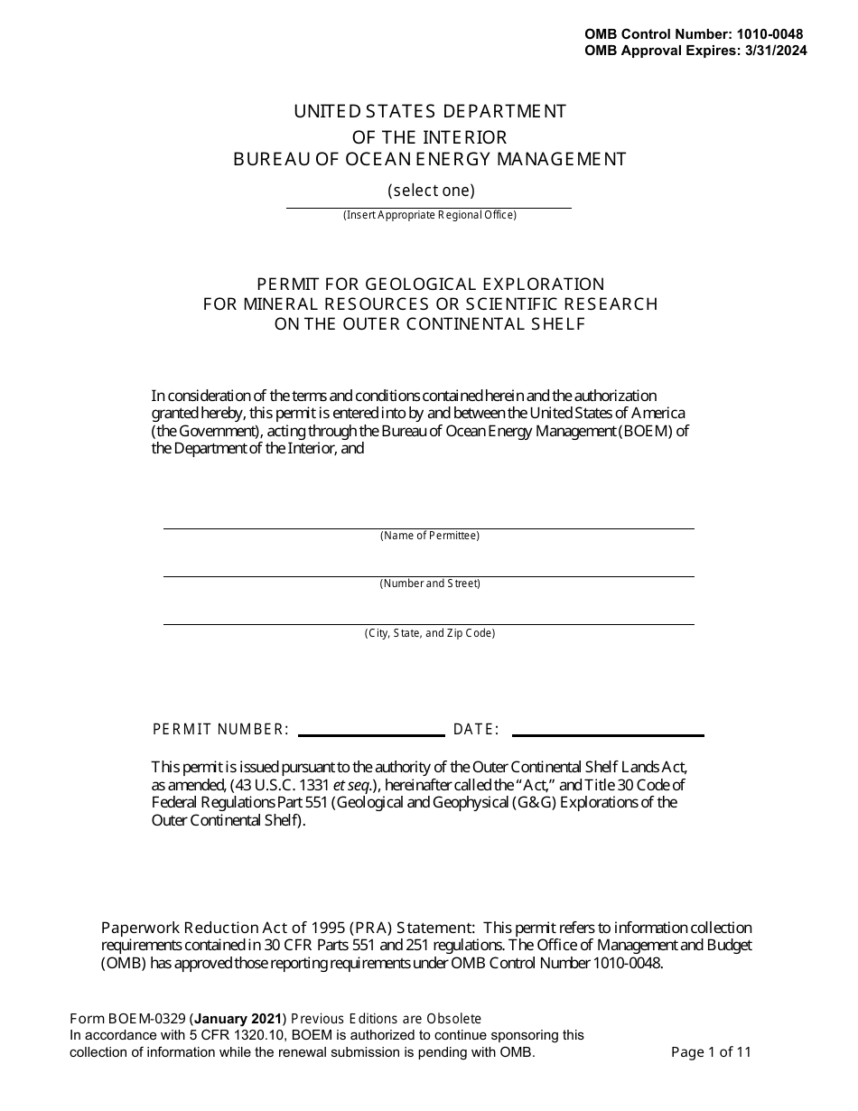 Form BOEM-0329 Download Fillable PDF or Fill Online Permit for ...