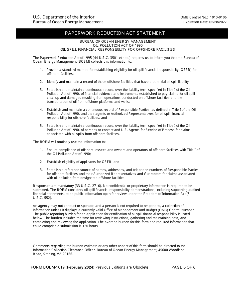 Form BOEM-1019 Download Fillable PDF or Fill Online Insurance ... Form BOEM-1019 Download Fillable PDF or Fill Online Insurance ...