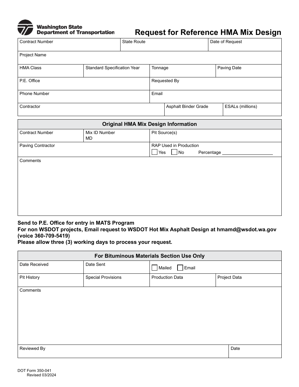 DOT Form 350-041 Download Fillable PDF or Fill Online Request for ...