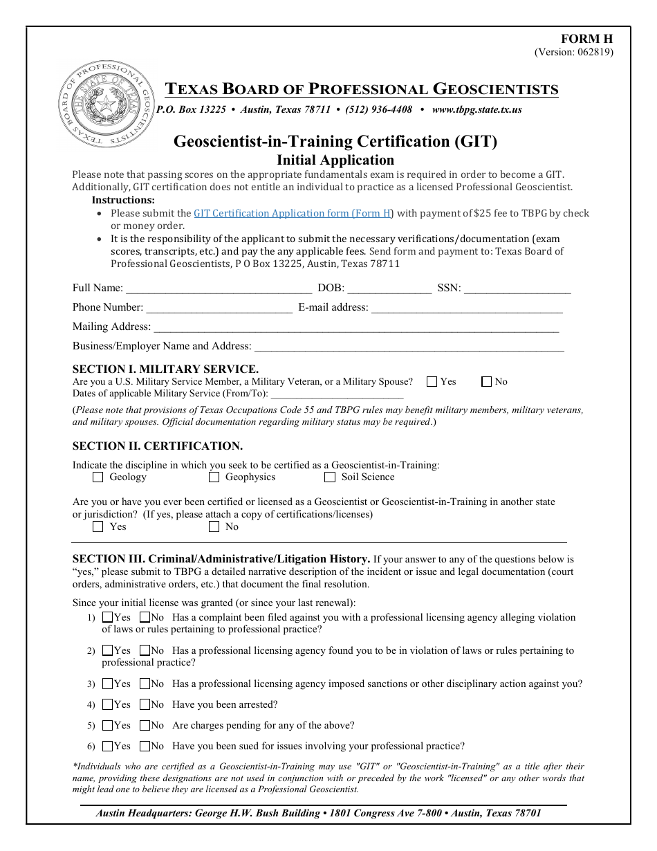 Form H - Fill Out, Sign Online and Download Fillable PDF, Texas ...