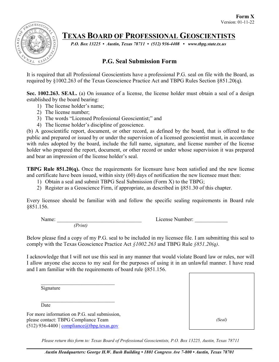 Form X Download Fillable PDF or Fill Online P.g. Seal Submission Form ...